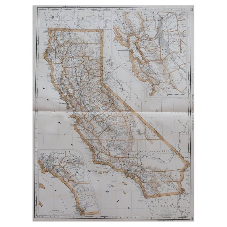 Large Original Antique Map of California, USA, 1894 For Sale at 1stDibs