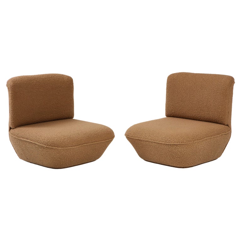 Pair of Italian 1970's Low Slung Camel Boucle Lounge Chairs For Sale at ...