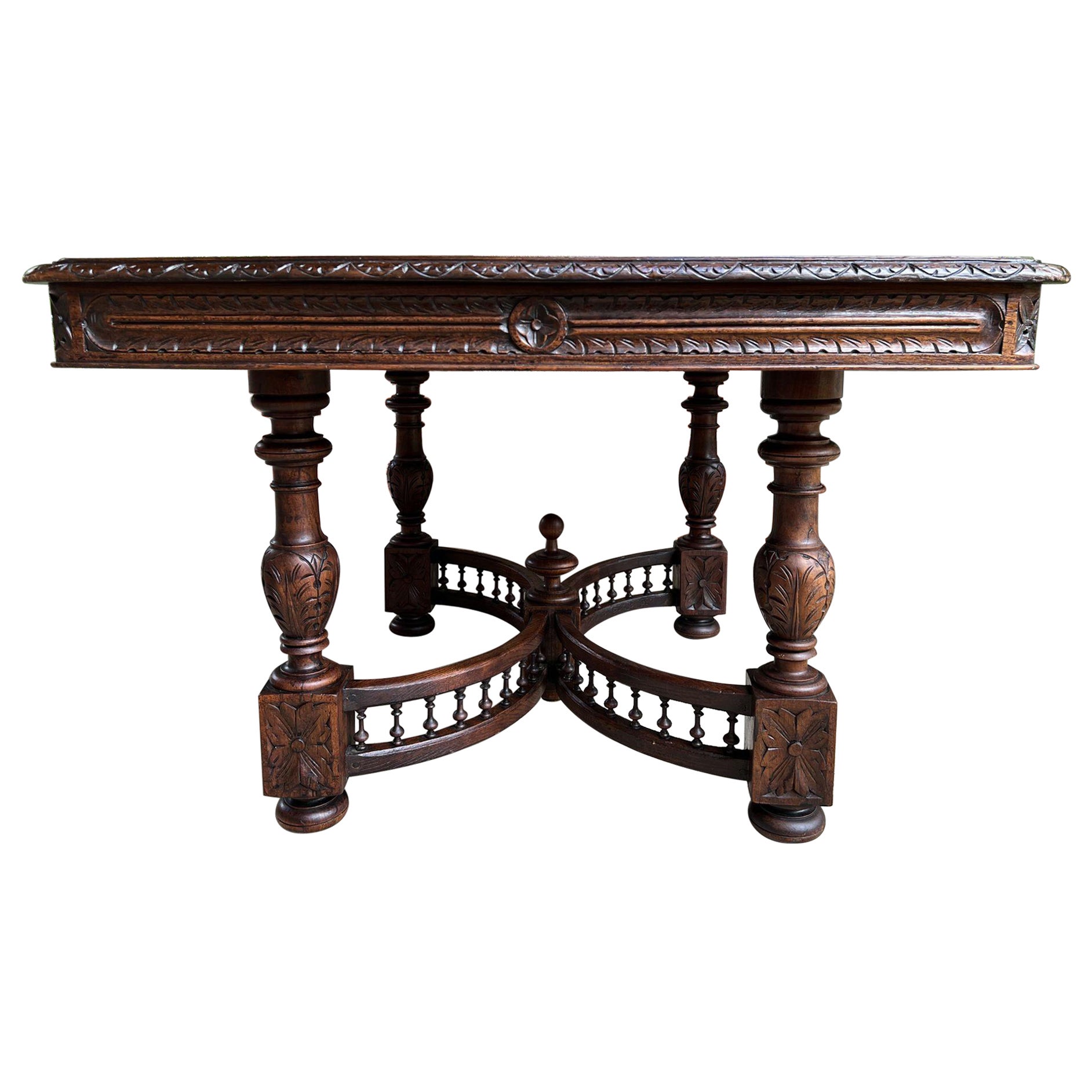 Antique French Carved Oak Square Dining Table Breton Brittany Game ...