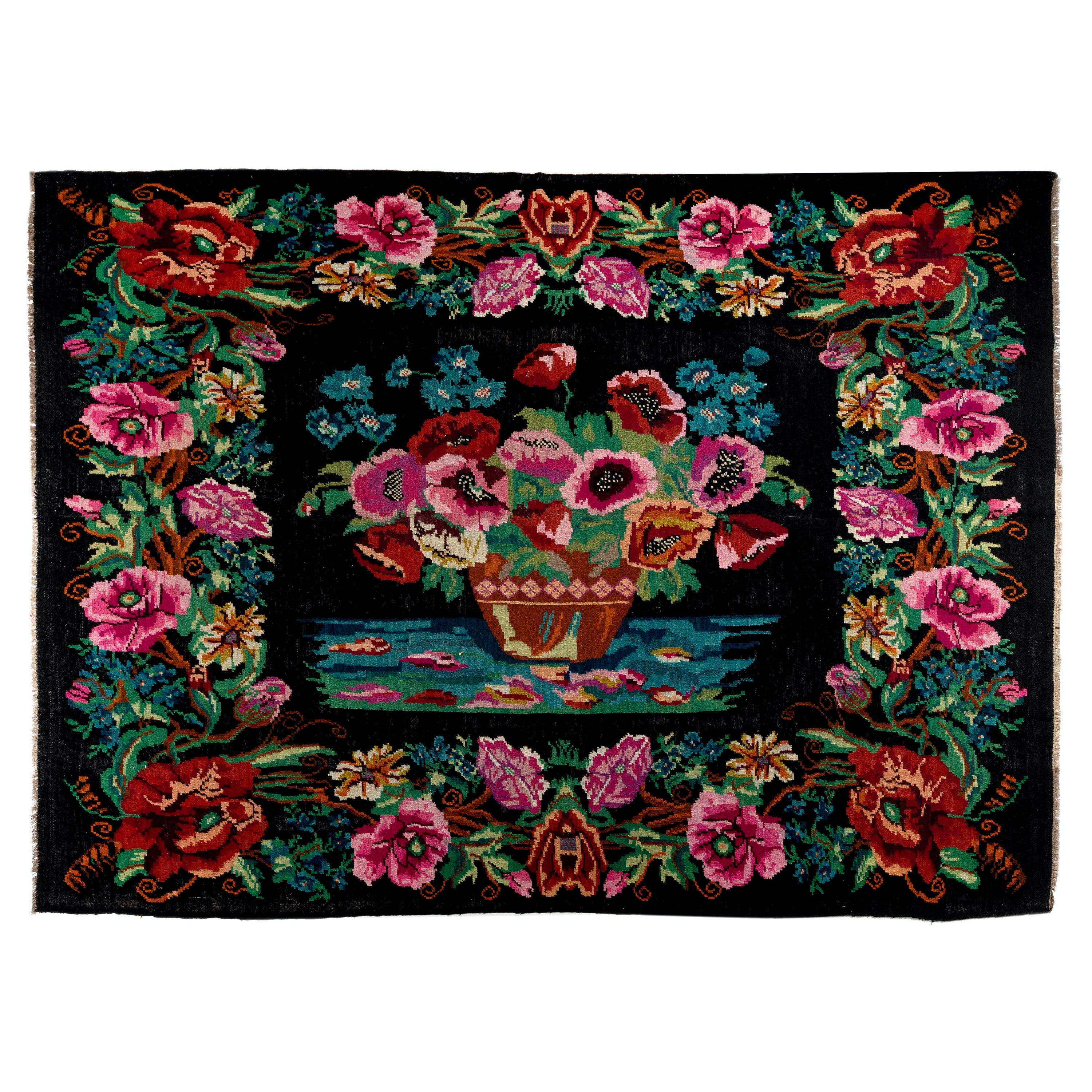 Handmade Kilim Rug Traditional Floral Carpet Livingroom Moldavian Area ...