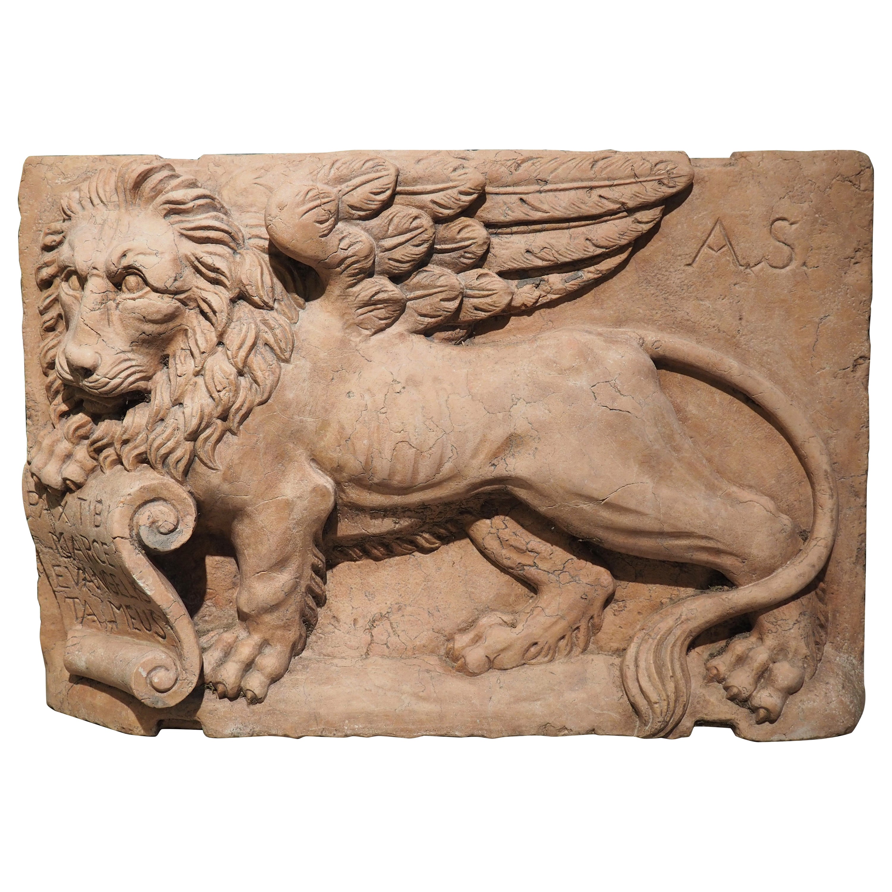 Carved Italian Limestone Plaque with Rampant Lion at 1stDibs