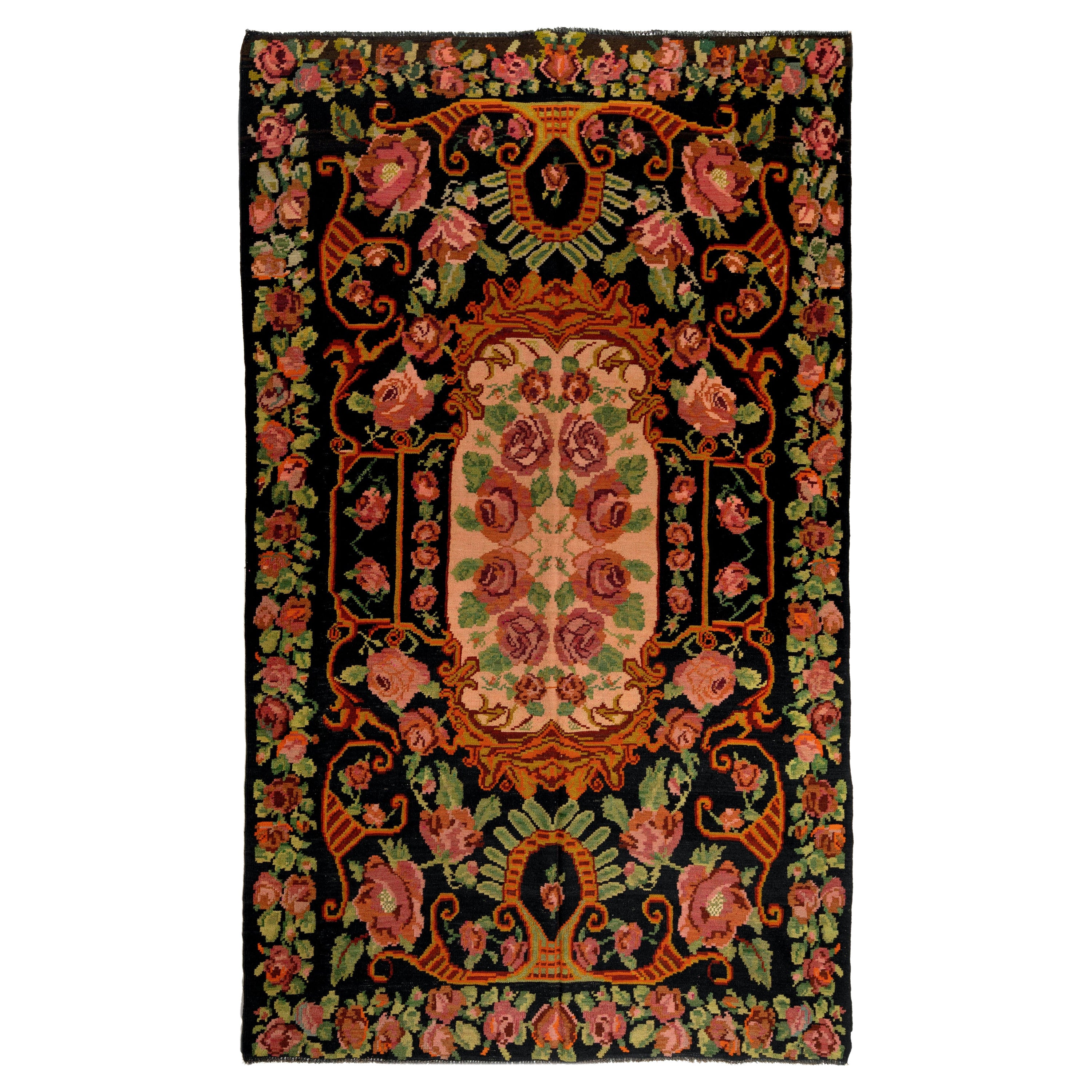 7x9.9 Ft Eastern European Bessarabian Kilim, Floral Vintage Handwoven ...