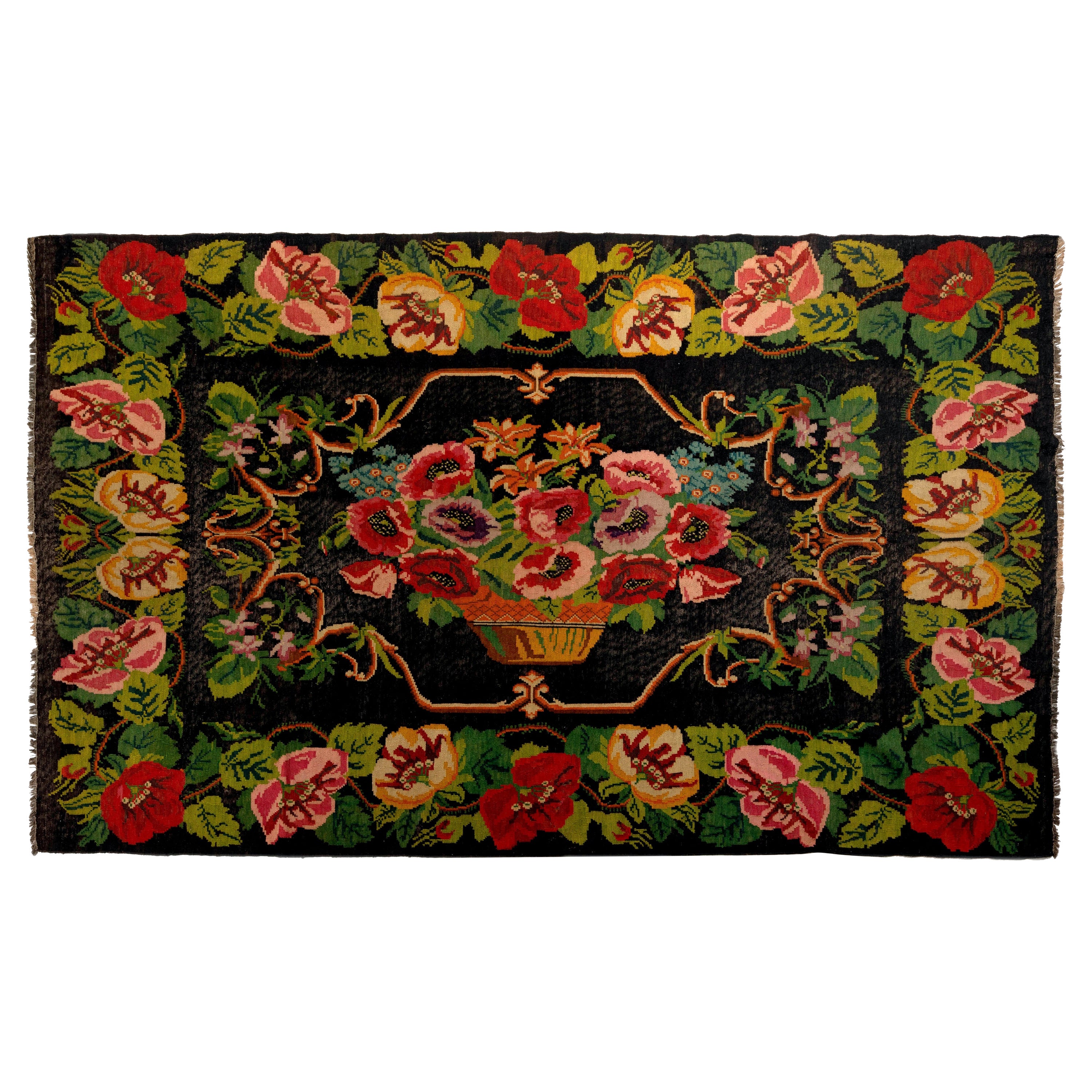 7x9.9 Ft Eastern European Bessarabian Kilim, Floral Vintage Handwoven ...