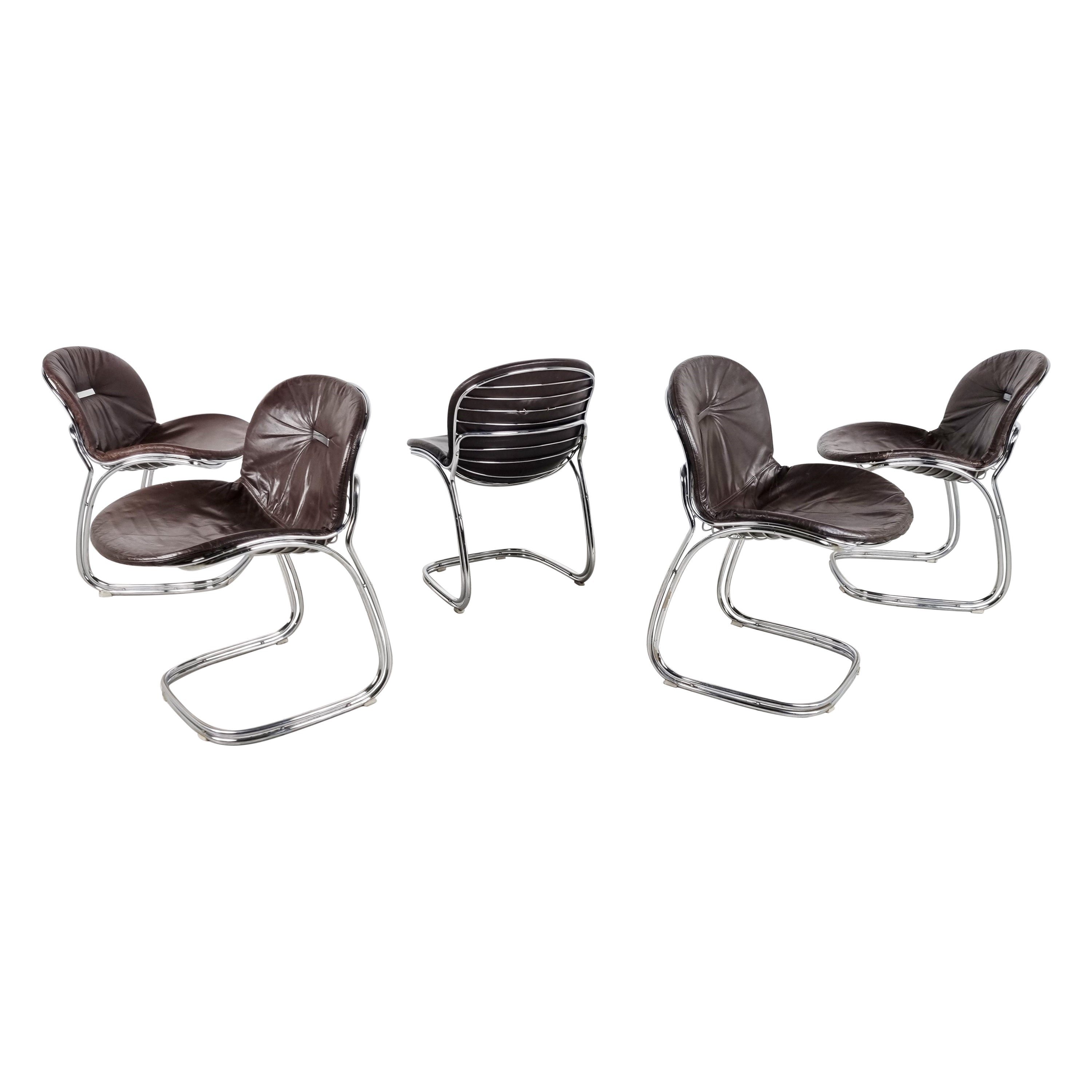 Set of Four Black Italian Sabrina Chairs and Glass Table by Gastone ...