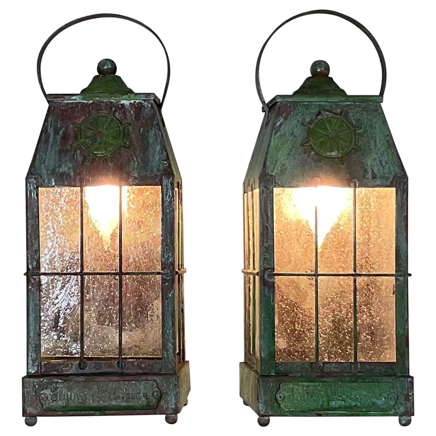 Pair of Handcrafted Brass Wall Hanging Lanterns at 1stDibs
