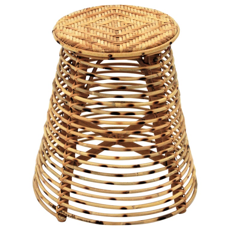 Rattan and Bamboo Conical Stool or Side Table For Sale at 1stDibs