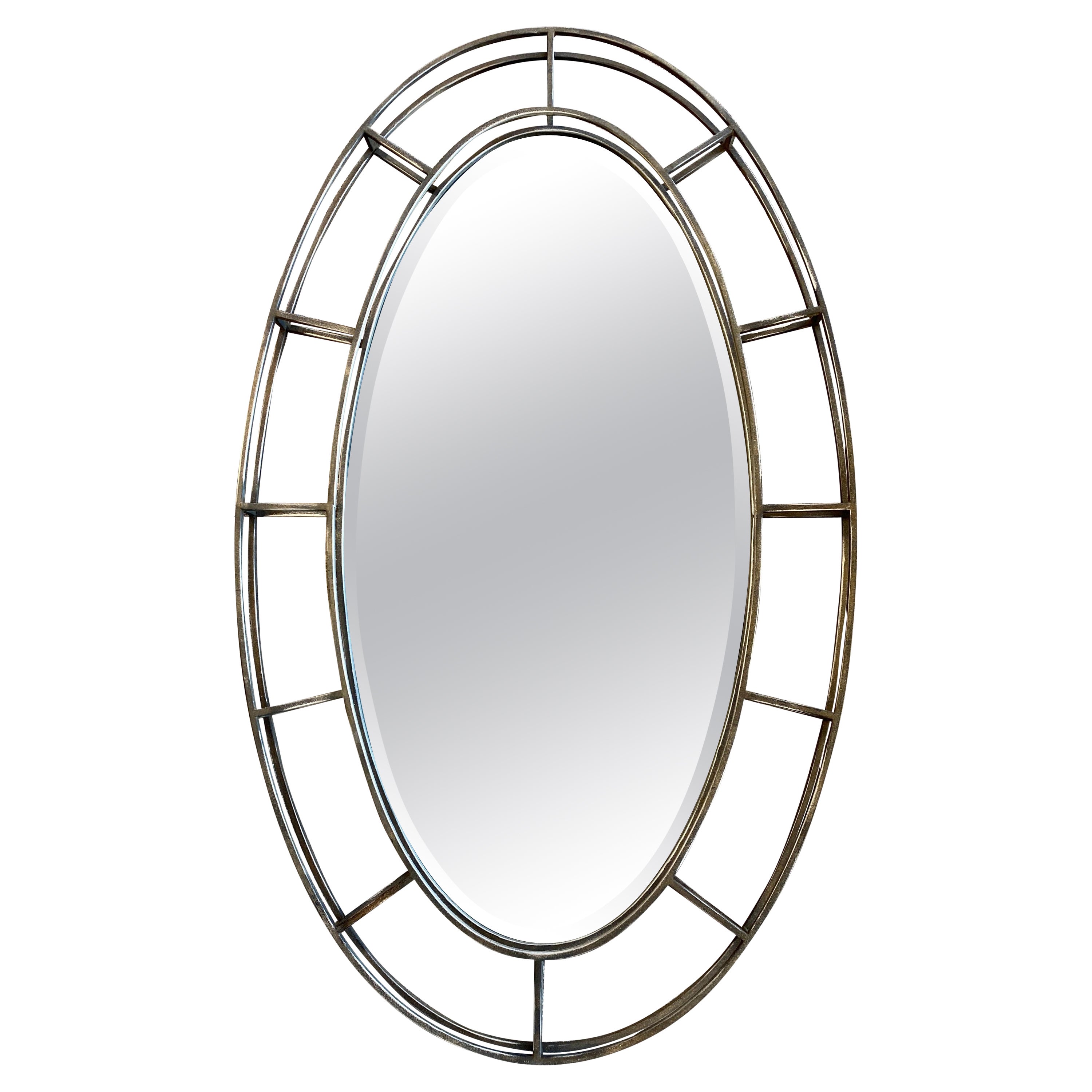An oval mirror with metal patina ; France 1970. at 1stDibs