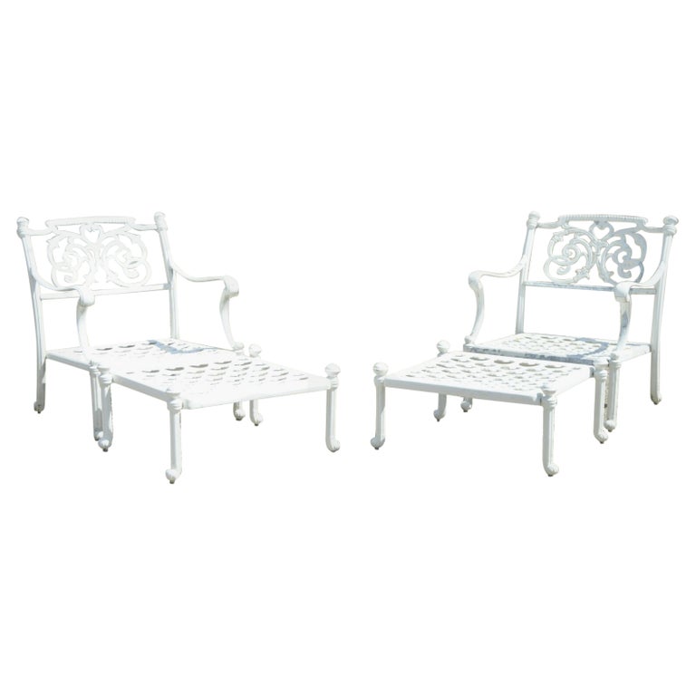 Regency Scrollwork Aluminum Garden Patio Lounge Arm Chairs with Ottoman ...