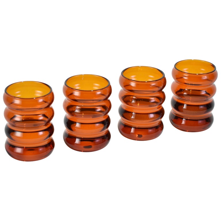 Small Amber Ripple Cup Set For Sale at 1stDibs