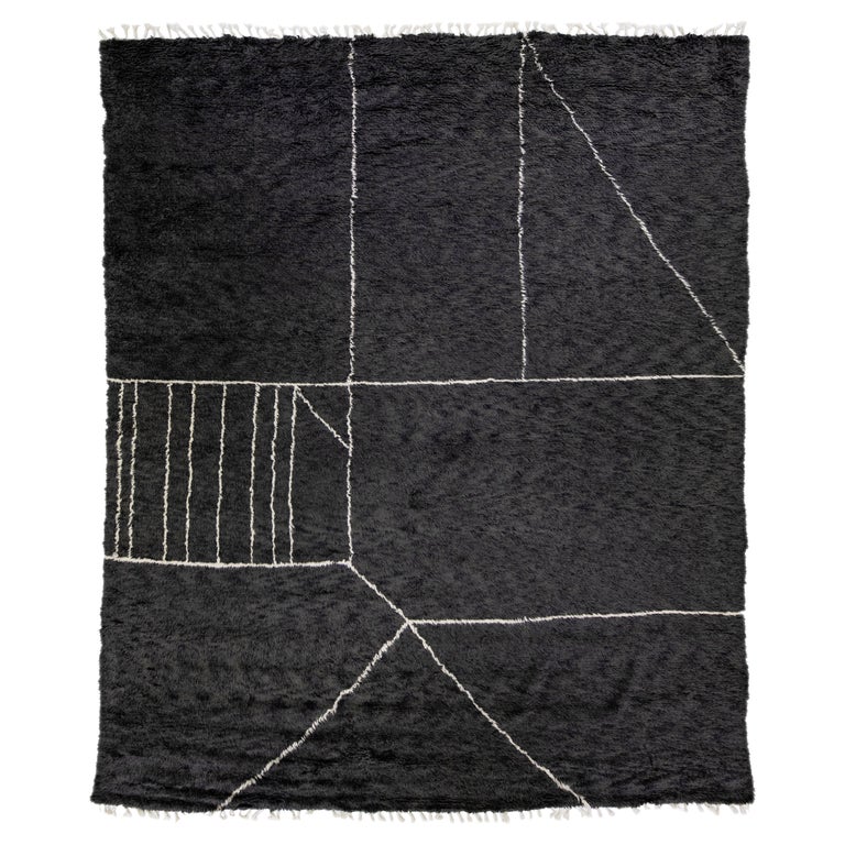 Modern Moroccan Style Handmade Black Abstract Wool Rug by Apadana For ...