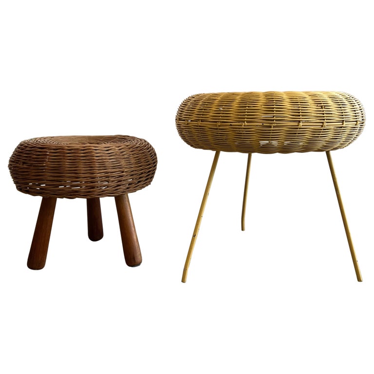 Two Vintage Wicker Stools For Sale at 1stDibs