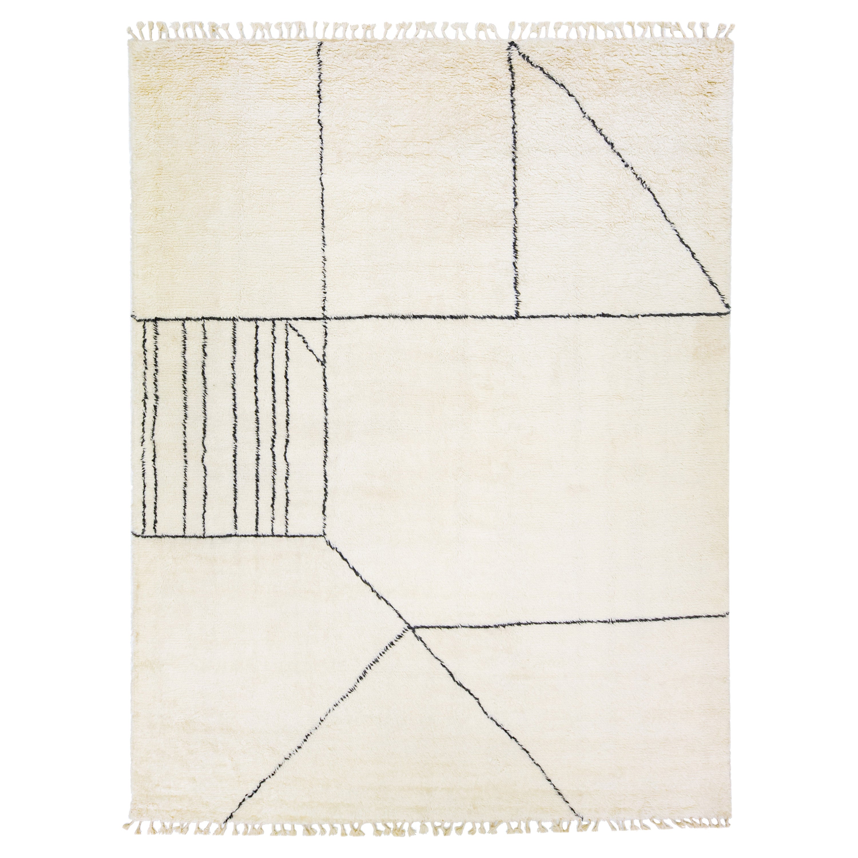 Grey Modern Moroccan Style Handmade Ivory Designed Wool Rug by Apadana ...