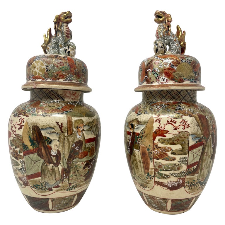 Pair Antique 19th Century Japanese Satsuma Porcelain Urns, Circa 1880 ...