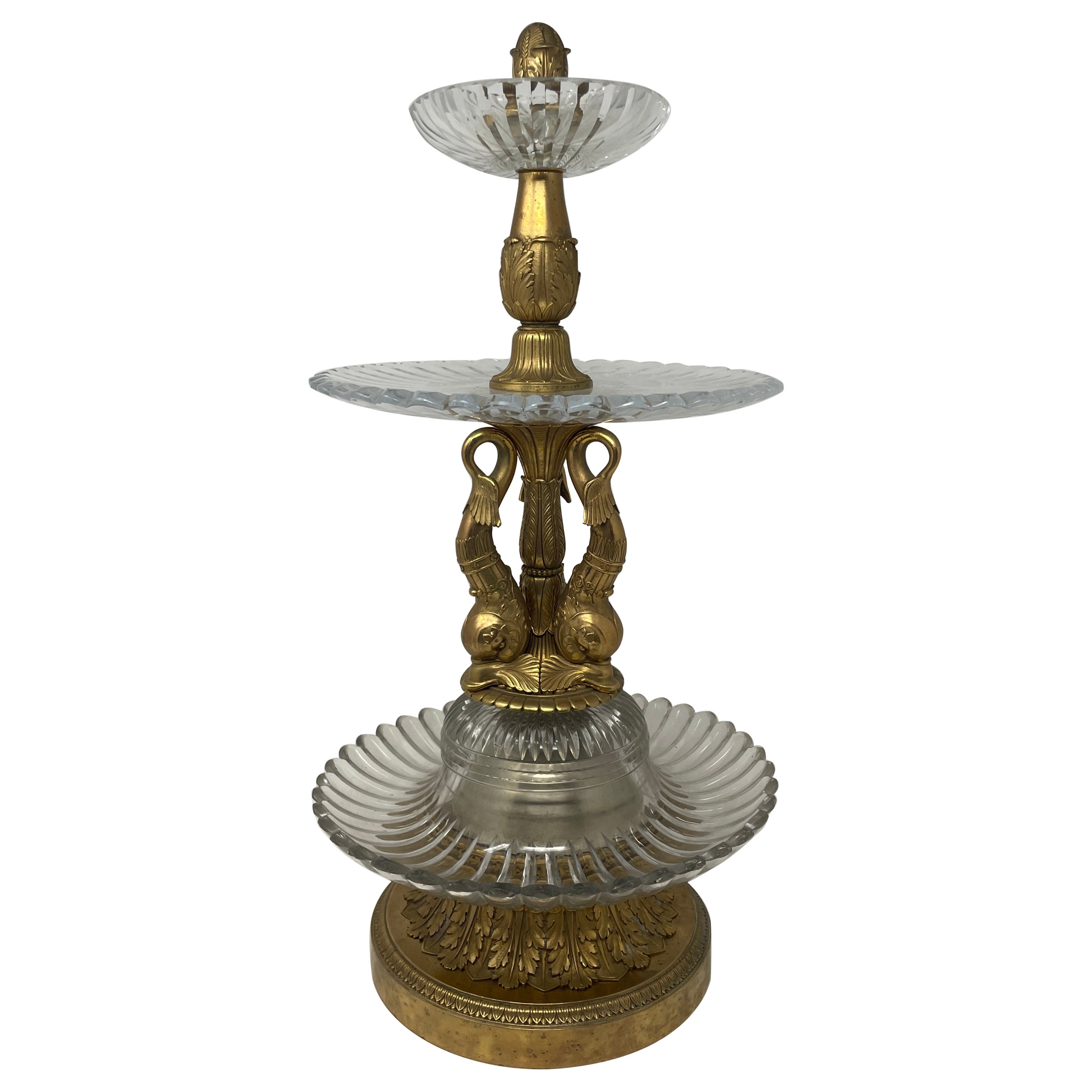 Hand Diamond Cut Crystal and Gilt Bronze Centerpiece, Attributed to ...