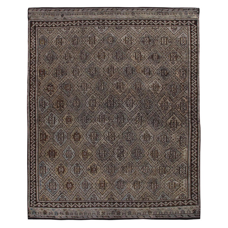 Vintage Mid-Century Persian Zeillu Flatweave Brown Wool Tribal Rug For ...