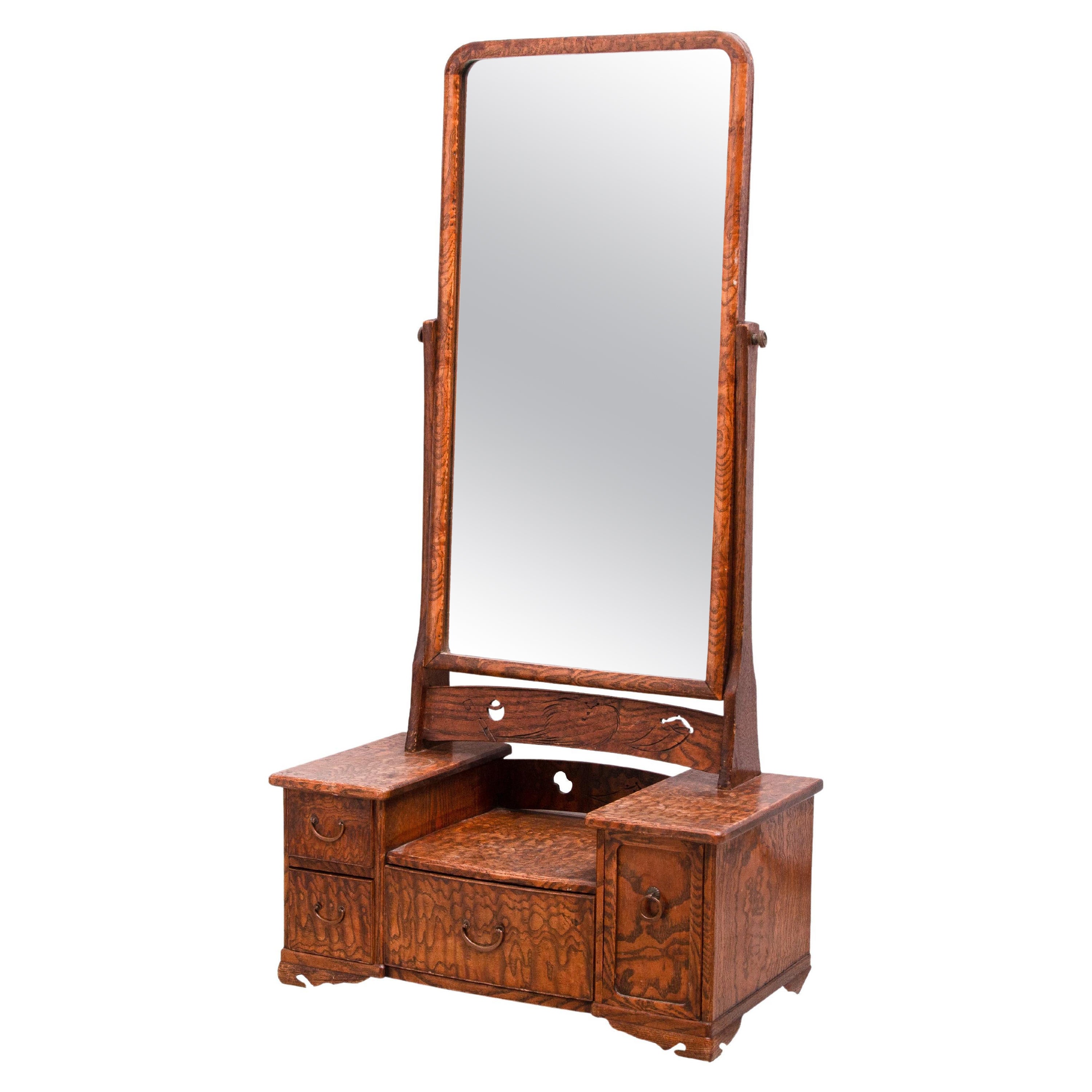 Meiji Period Japanese Figured Elm Dressing Mirror at 1stDibs