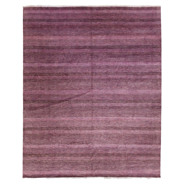 Modern Savannah Handmade Purple Wool Rug with Geometric Design For Sale ...