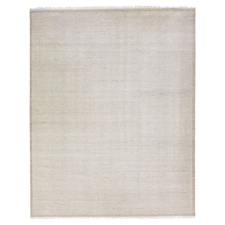 Modern Moroccan Style Ivory Handmade Stripe Pattern Wool Rug For Sale ...