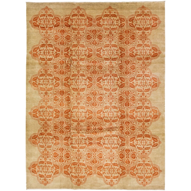 Transitional Handmade Tan Indian Wool Rug with Allover Pattern For Sale ...