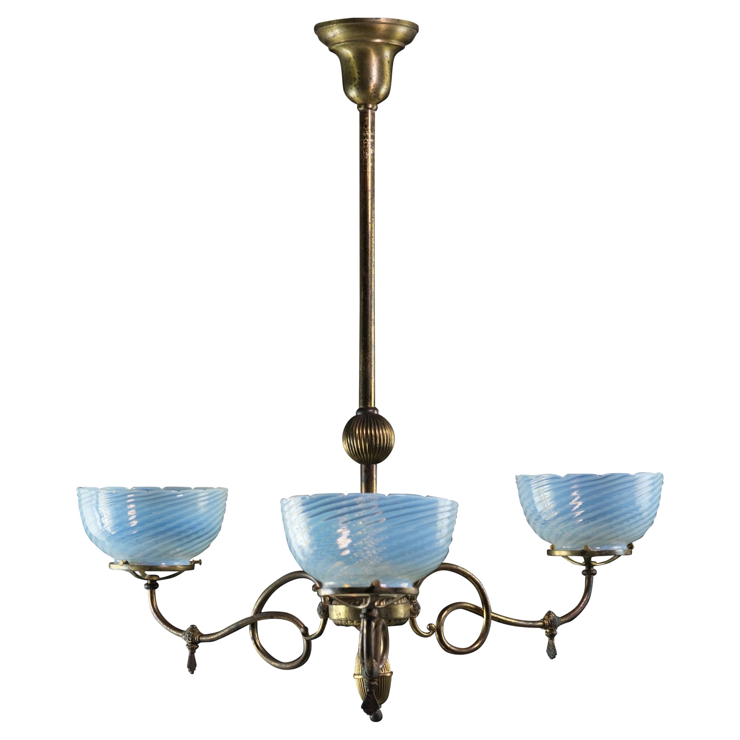 Early Brass Kerosene 4-Light Gas Chandelier, circa 1870 at 1stDibs