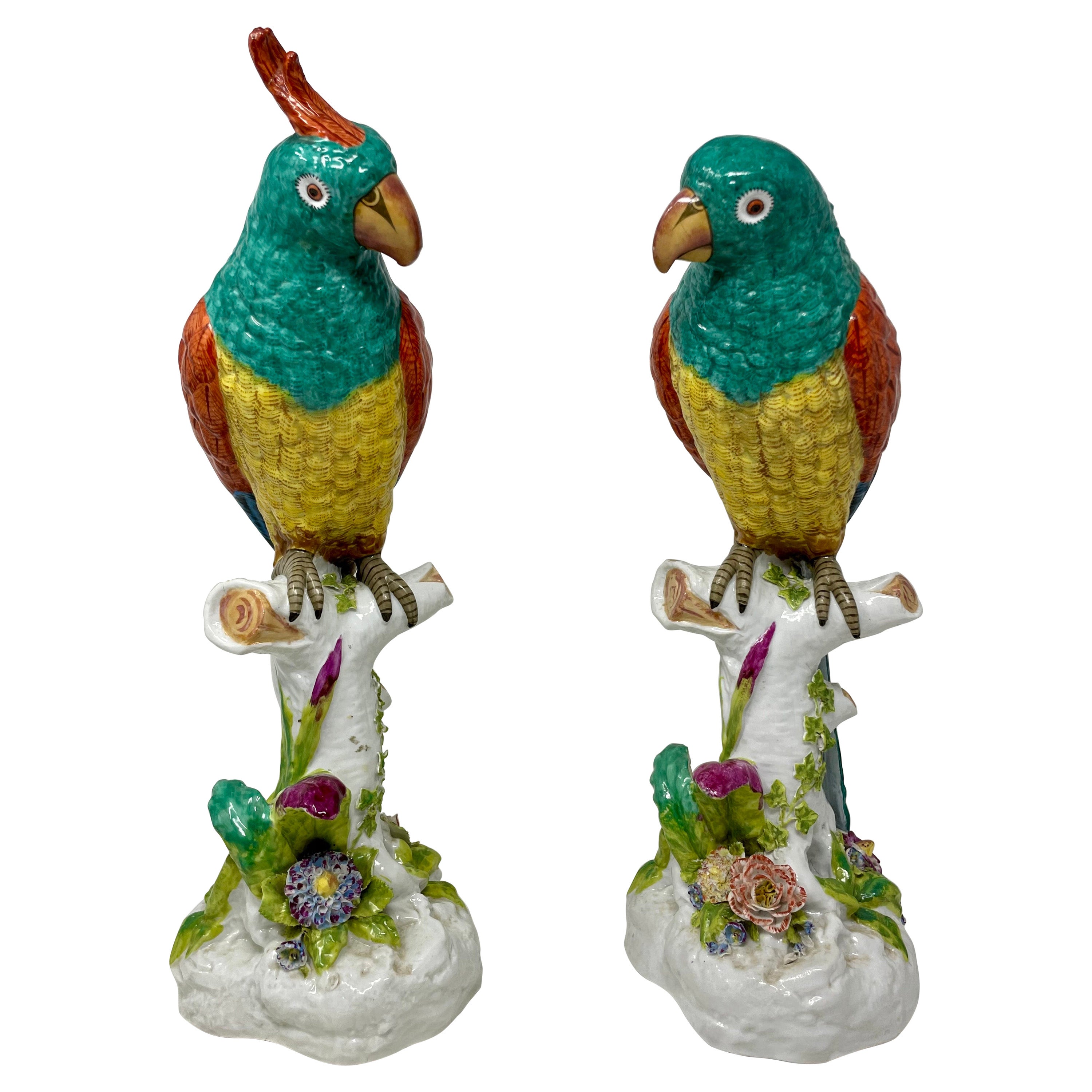 Parrot Couple Sculpture in Solid Porcelain Hand-Painted Finish and ...