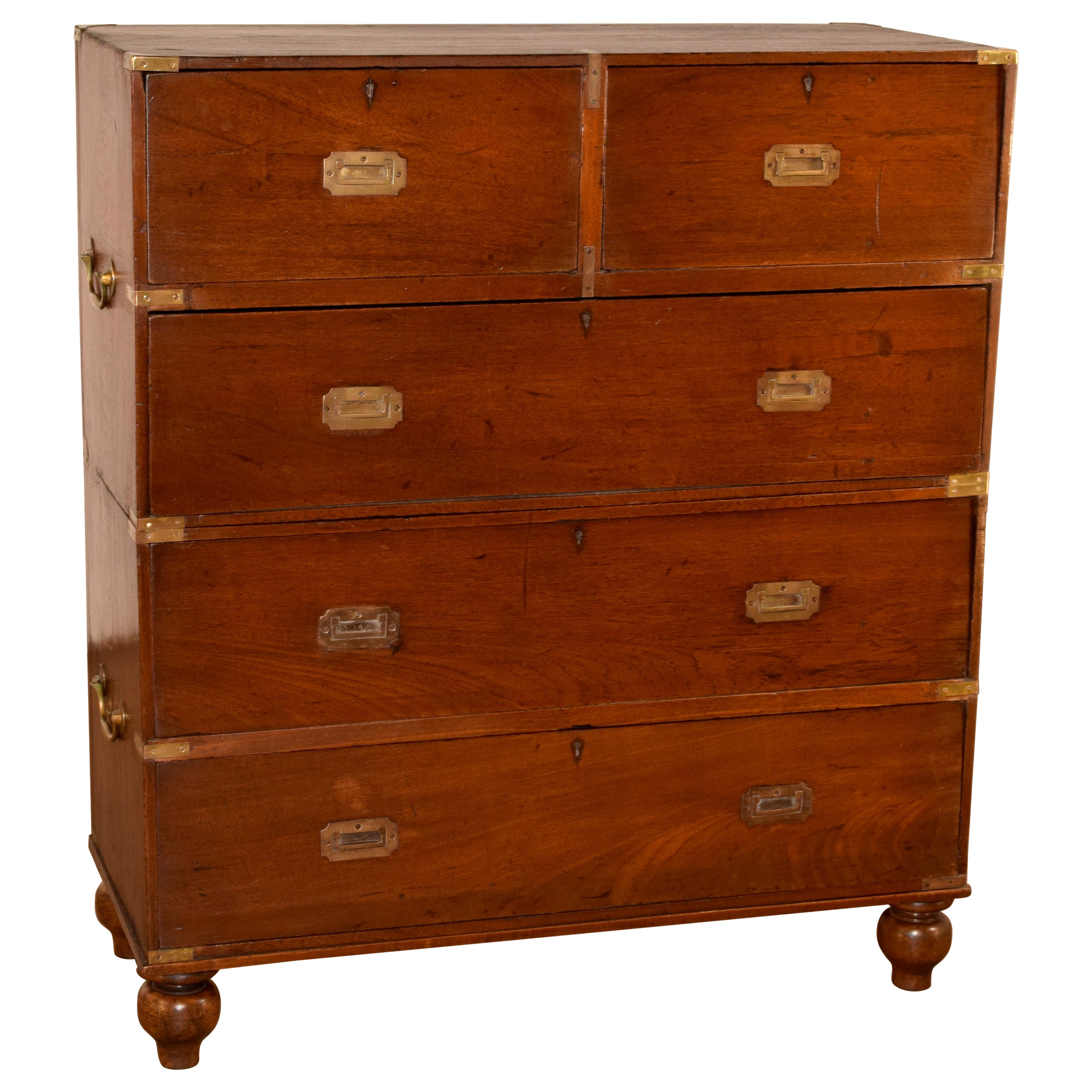 English 19th Century Campaign Chest with Drop Front Desk and Four ...