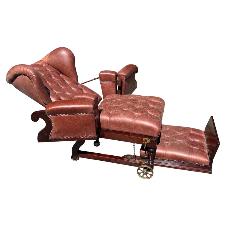 Labeled 19th Century London Made Reclining Mechanical Library Chair on ...