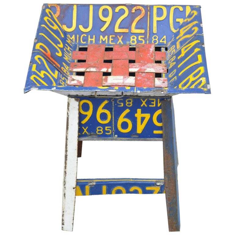 Vintage Metal License Plate Accent Side End Table Mexican Car Plates ...