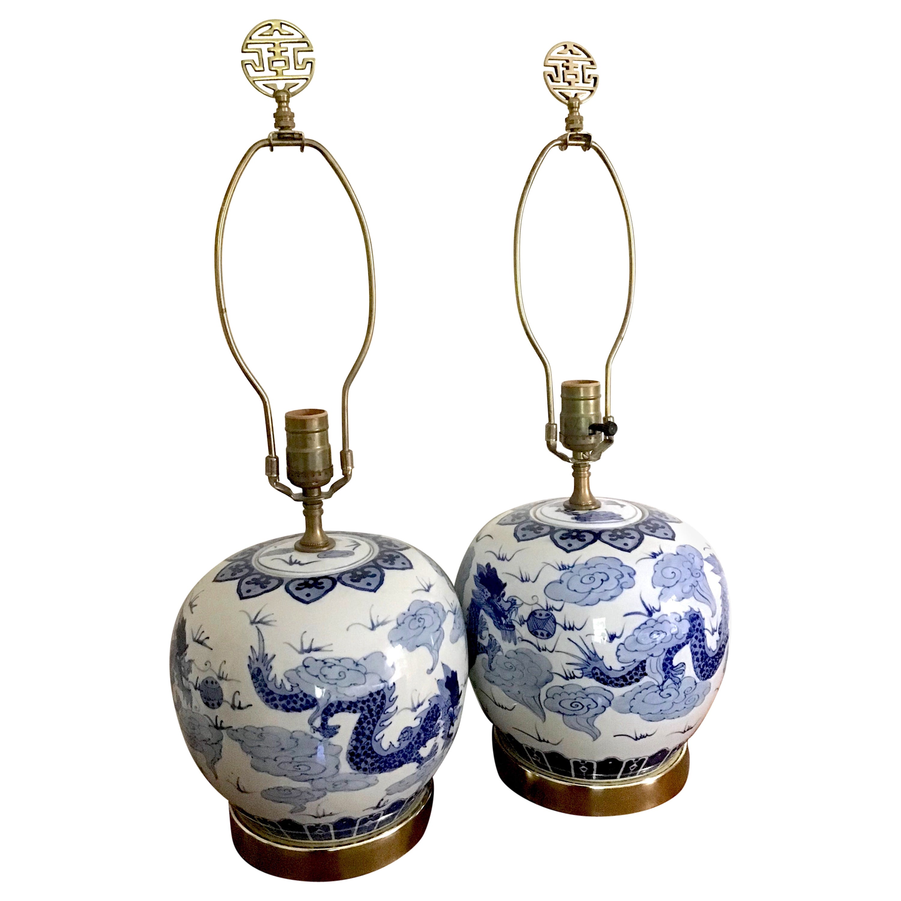 Pair of Large Brass Ginger Jar Lamps For Sale at 1stDibs