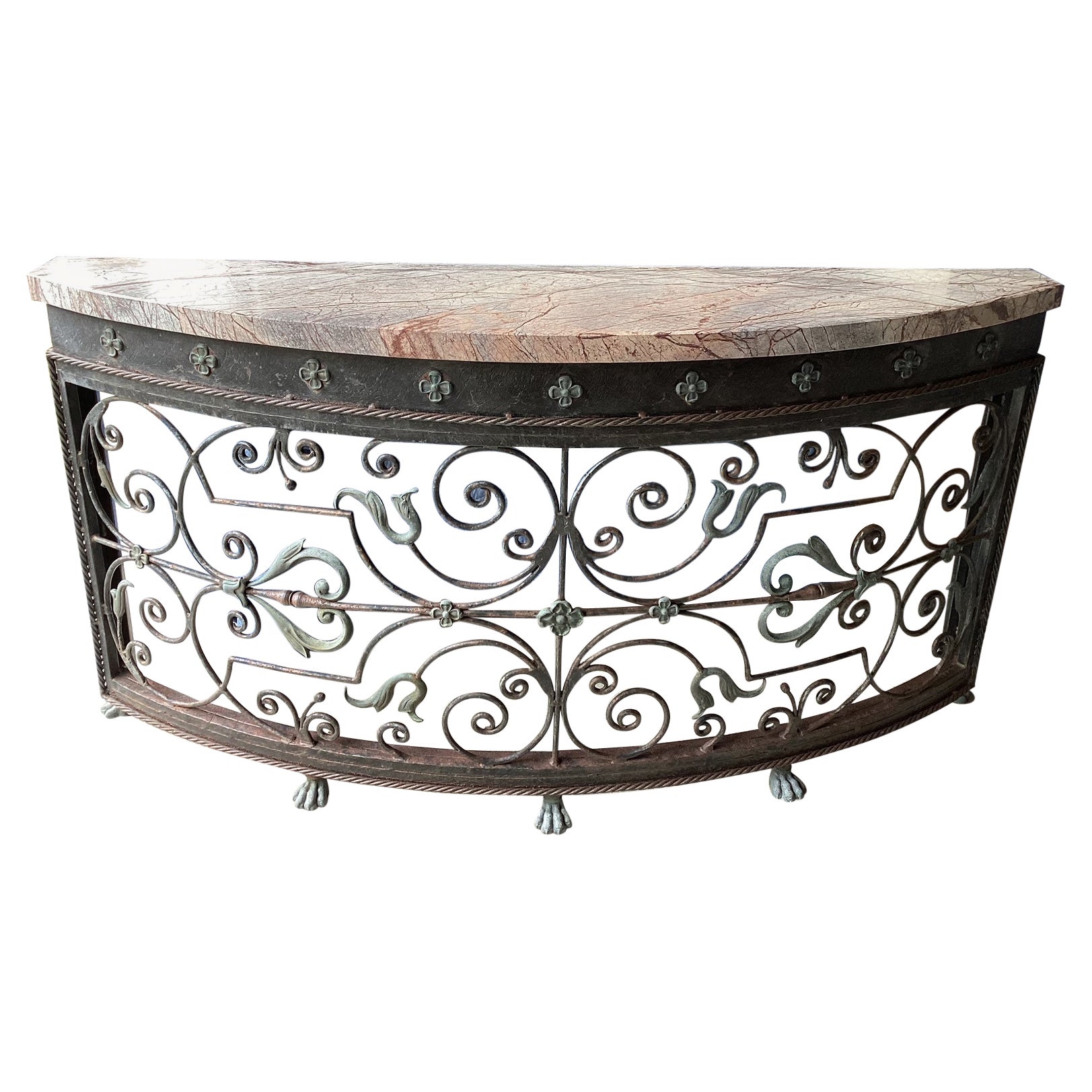 Vintage Forged Black Iron Console with Marble Top at 1stDibs