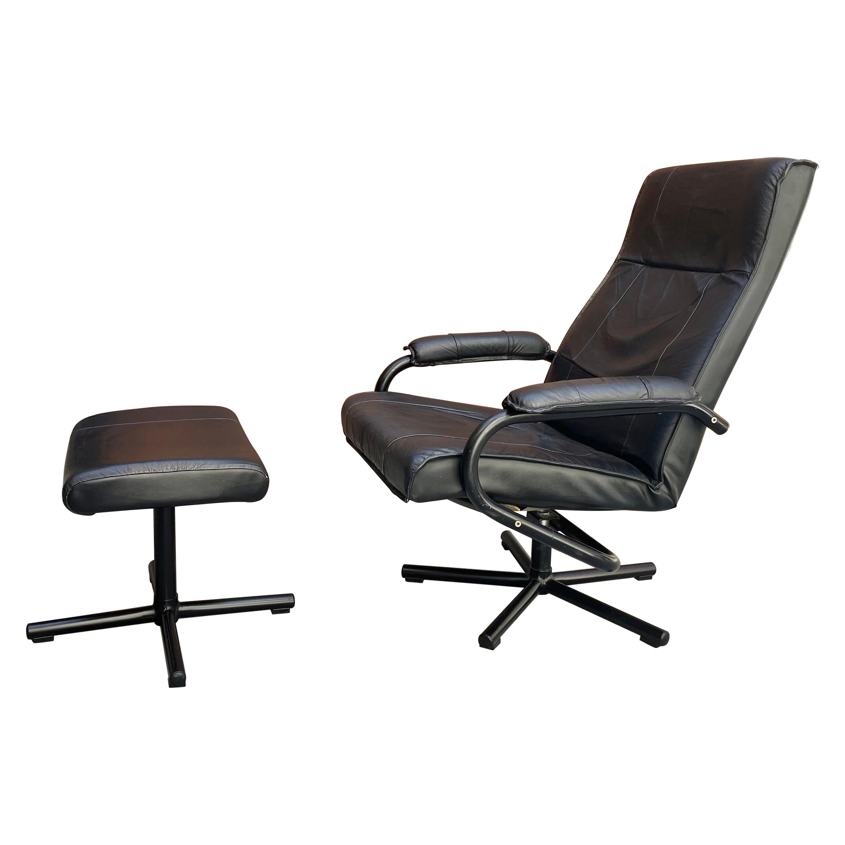 Vintage Danish Modern Leather Lounge Chair with Ottoman by Kebe at 1stDibs