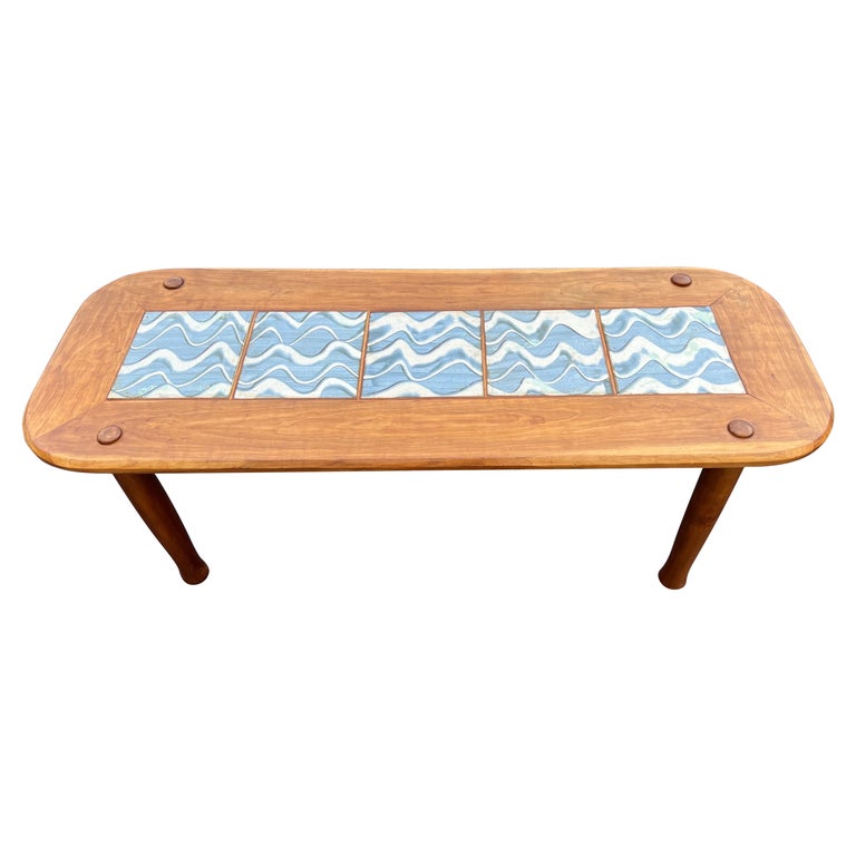 Mid Century Tile and Wood Coffee Table at 1stDibs