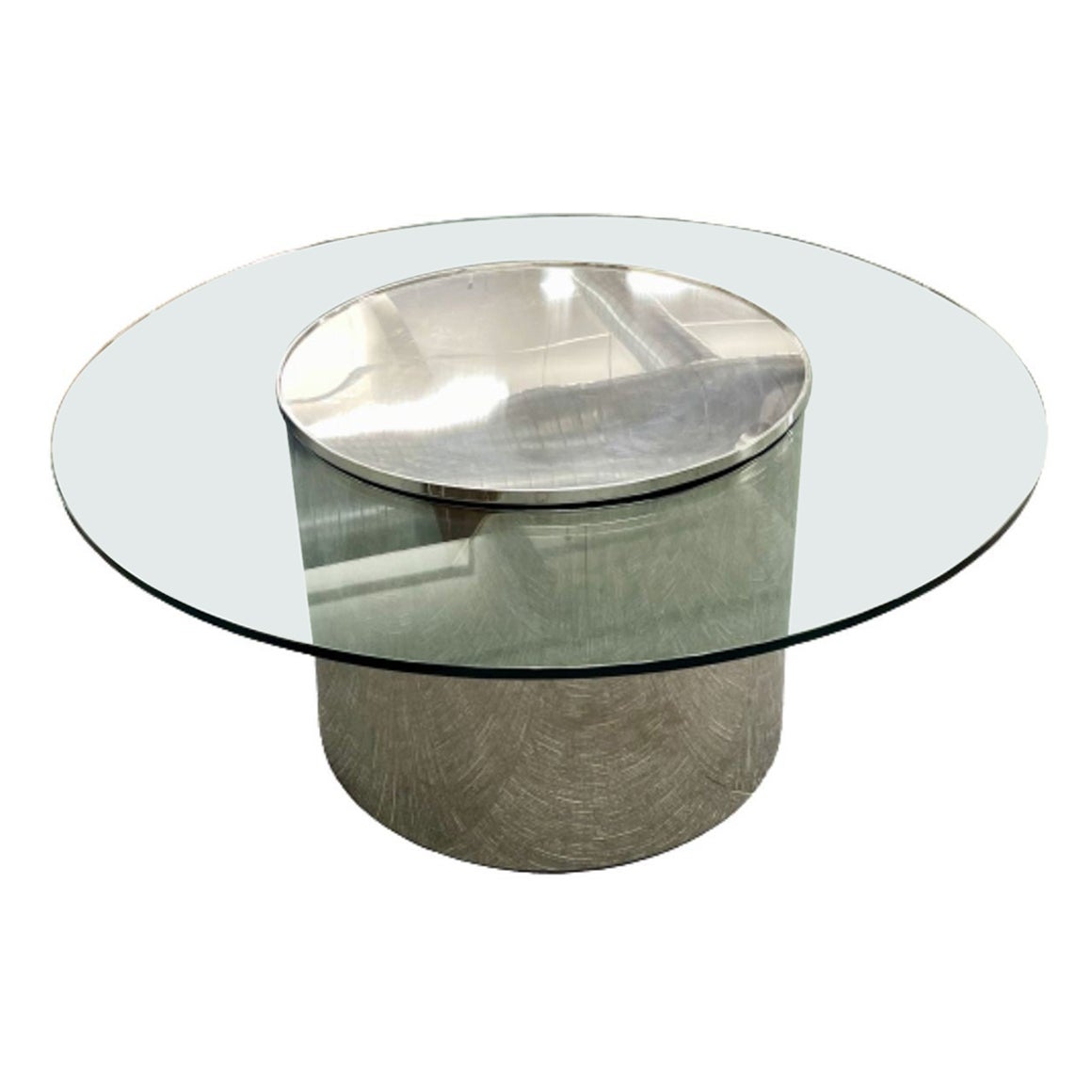 Lazy Susan Glass Top Chrome Base Dining Table Manner Jacques Charles ...