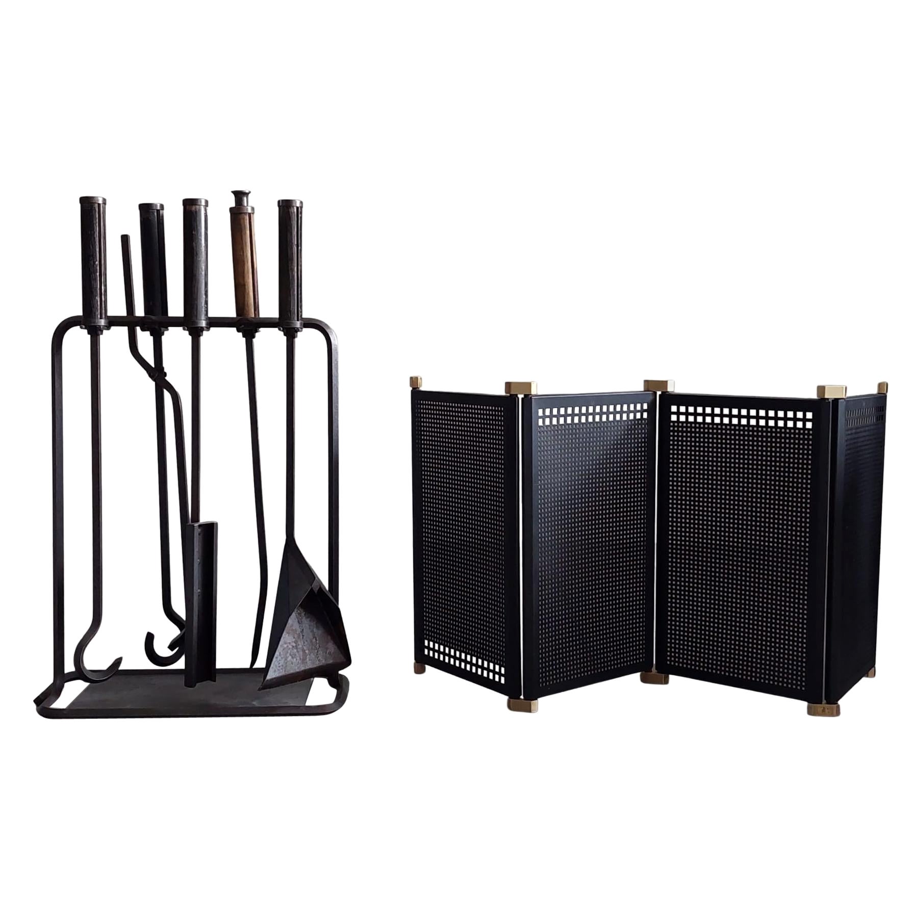 Mid Century Italian Fireplace Set by Tobia Scarpa for Dimensione Fuoco ...