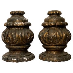Large Pair of Vintage Carved Wooden Finial Lamps at 1stDibs