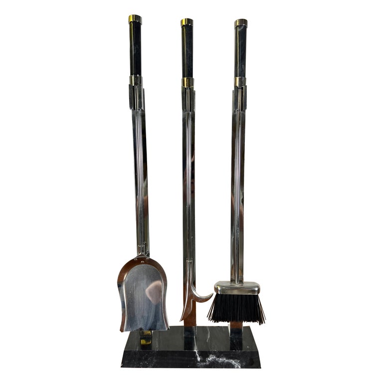 Modern Marble and Chrome Fireplace Tools For Sale at 1stDibs