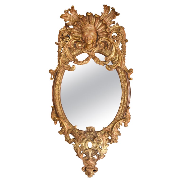 French Rococo Mirror Oval Maidens Head Gilt Frame For Sale at 1stDibs
