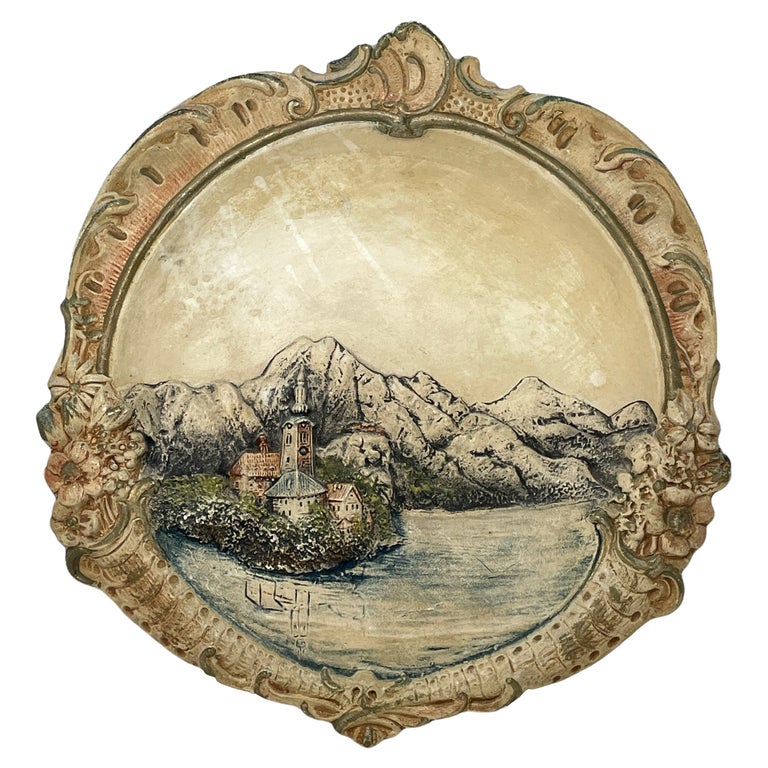 Antique Ceramic Majolica Josef Strnact Wall Plate with Landscape ...