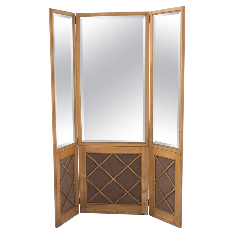 French Wooden Separator with Mirror att. to Jean Royere For Sale at 1stDibs