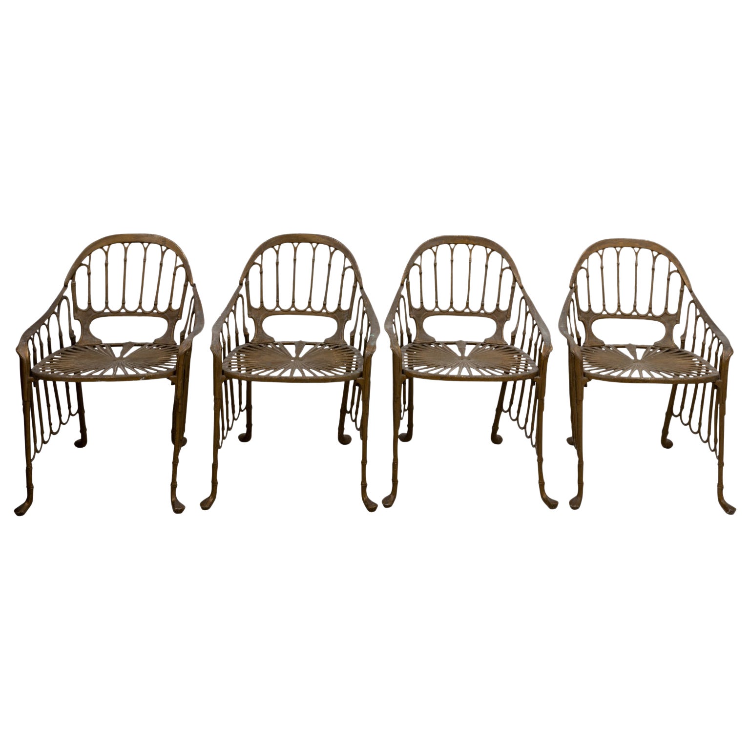 Pair of Cast Aluminum Garden Chairs with Seahorse and Shell Motif ...