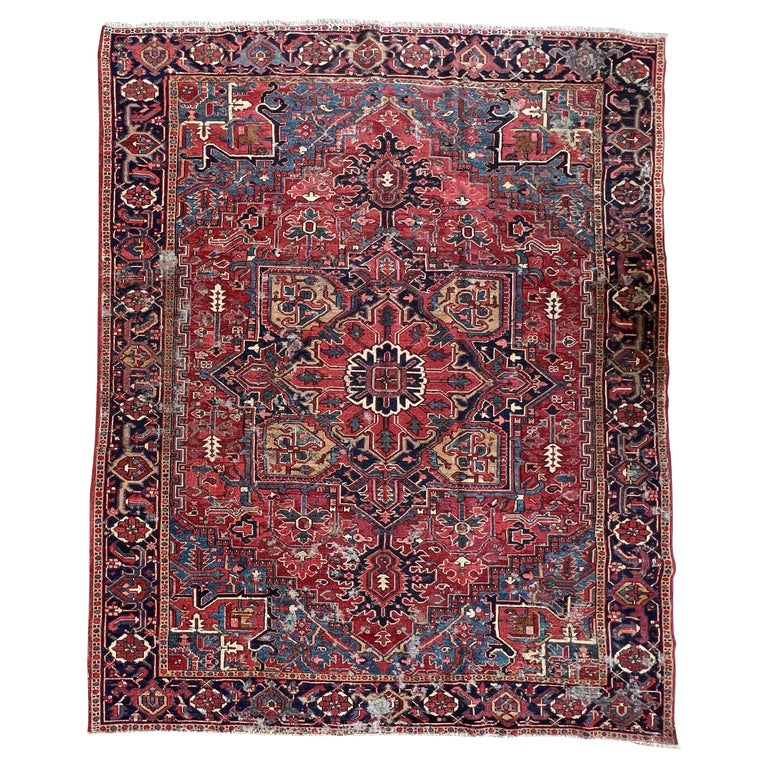 Vintage Persian Heriz Rug, Center Medallion, Distress, Pink and Blue ...