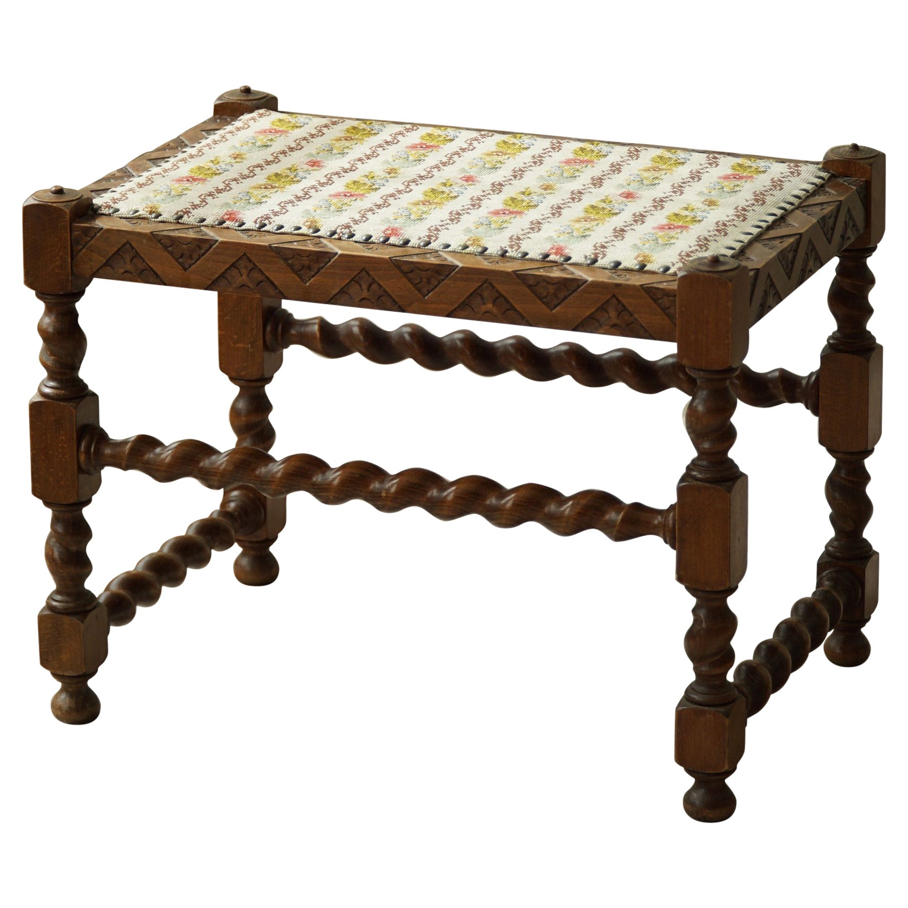 French Twist Leg Stool with Tapestry at 1stDibs