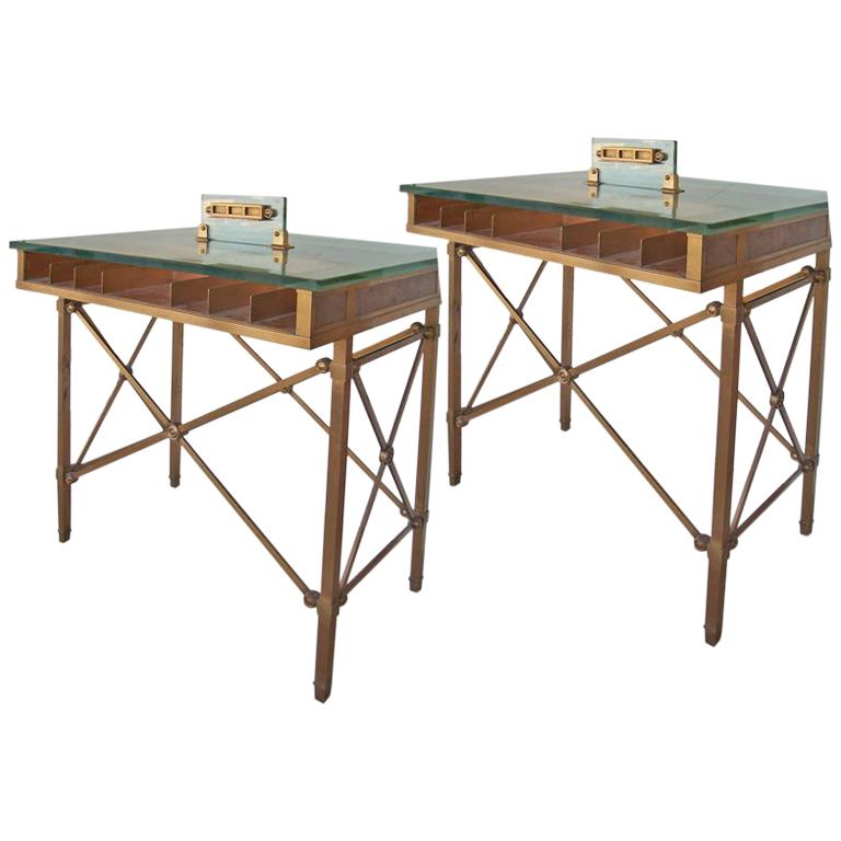 1920s Regency Style Bronze Bank Tables, Pair For Sale at 1stDibs