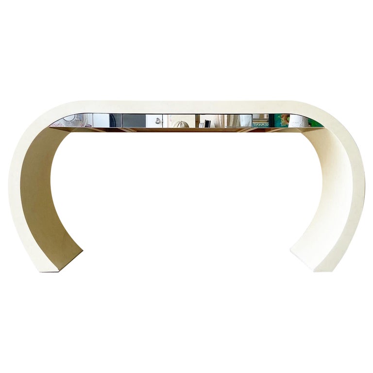 Postmodern Cream Lacquer Scroll Desk with Mirrored Drawer For Sale at ...