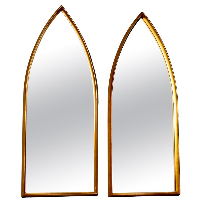 Pair of Mid Century Gilded Cathedral Mirrors For Sale at 1stDibs