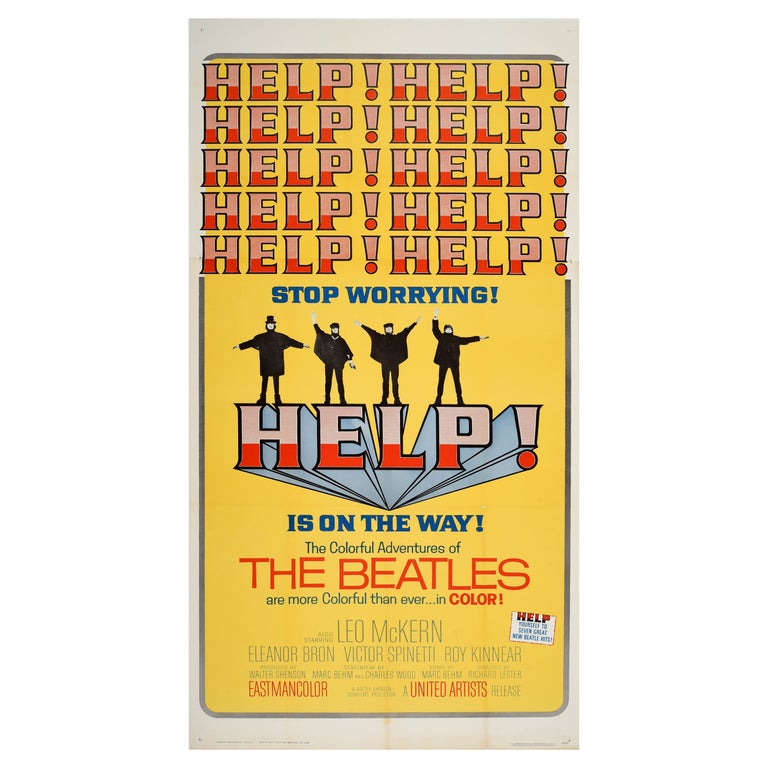 Original Vintage Poster For The Beatles Help Stop Worrying Music Film ...