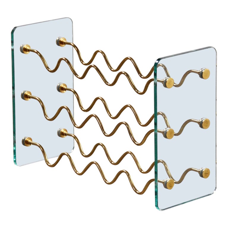 Glass and Brass Wine Rack by David Lange, France 1970's For Sale at 1stDibs