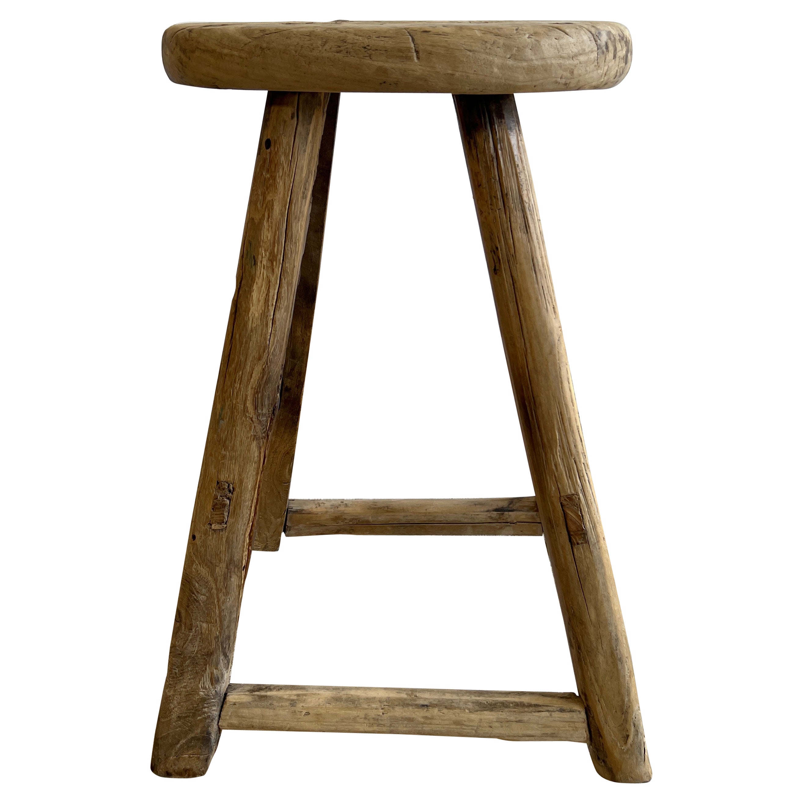 Vintage Oval Shape Top Elm Wood Stool at 1stDibs