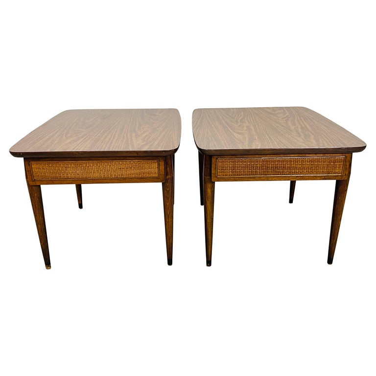 1960s Cane Front Side Tables, Pair For Sale at 1stDibs
