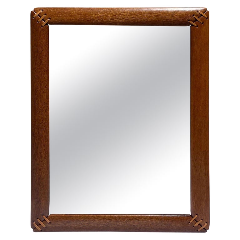 Pacific Green Palmwood and Leather Mirror at 1stDibs